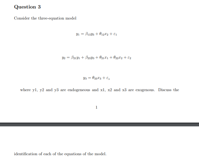Solved Question 3Consider the three-equation | Chegg.com