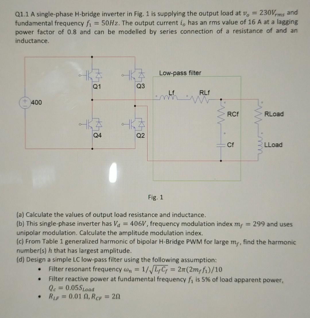 Solved Q1.1 A single-phase H-bridge inverter in Fig. 1 is | Chegg.com