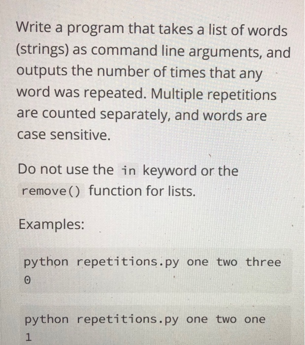 Solved Write a program that takes a list of words (strings) | Chegg.com