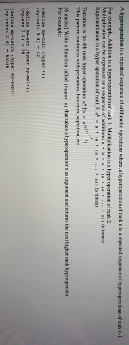 A hyperoperation is a repeated sequence of arithmetic | Chegg.com