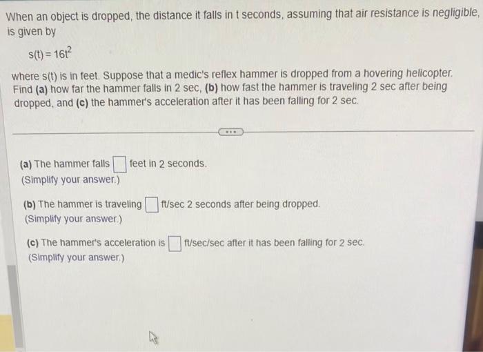 Solved When an object is dropped, the distance it falls in t | Chegg.com