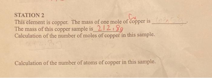 Solved STATION 2 This element is copper. The mass of one | Chegg.com