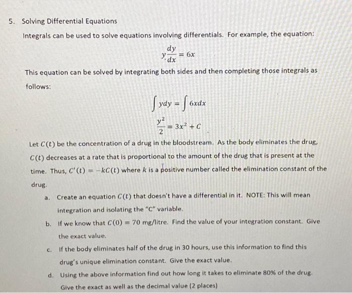 Solved 5. Solving Differential Equations Integrals can be | Chegg.com