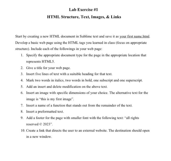 Solved Start by creating a new HTML document in Sublime text | Chegg.com