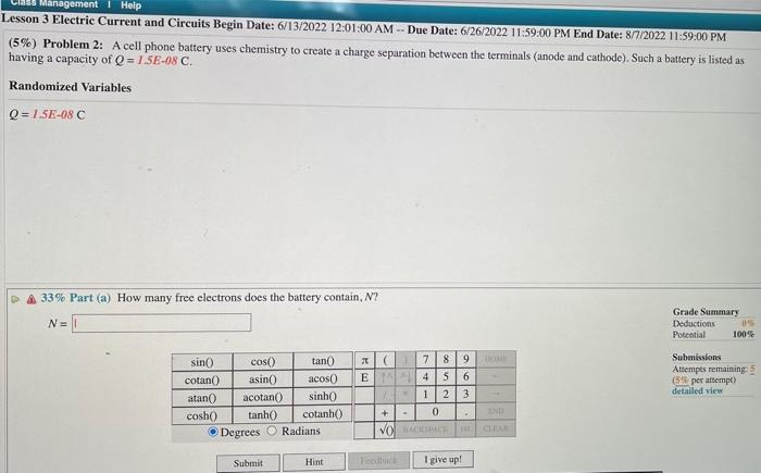 Solved Class Management I Help Lesson 3 Electric Current and | Chegg.com