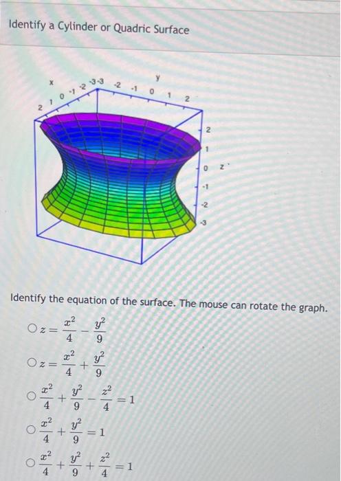 Solved Identify a Cylinder or Quadric Surface Identify the | Chegg.com