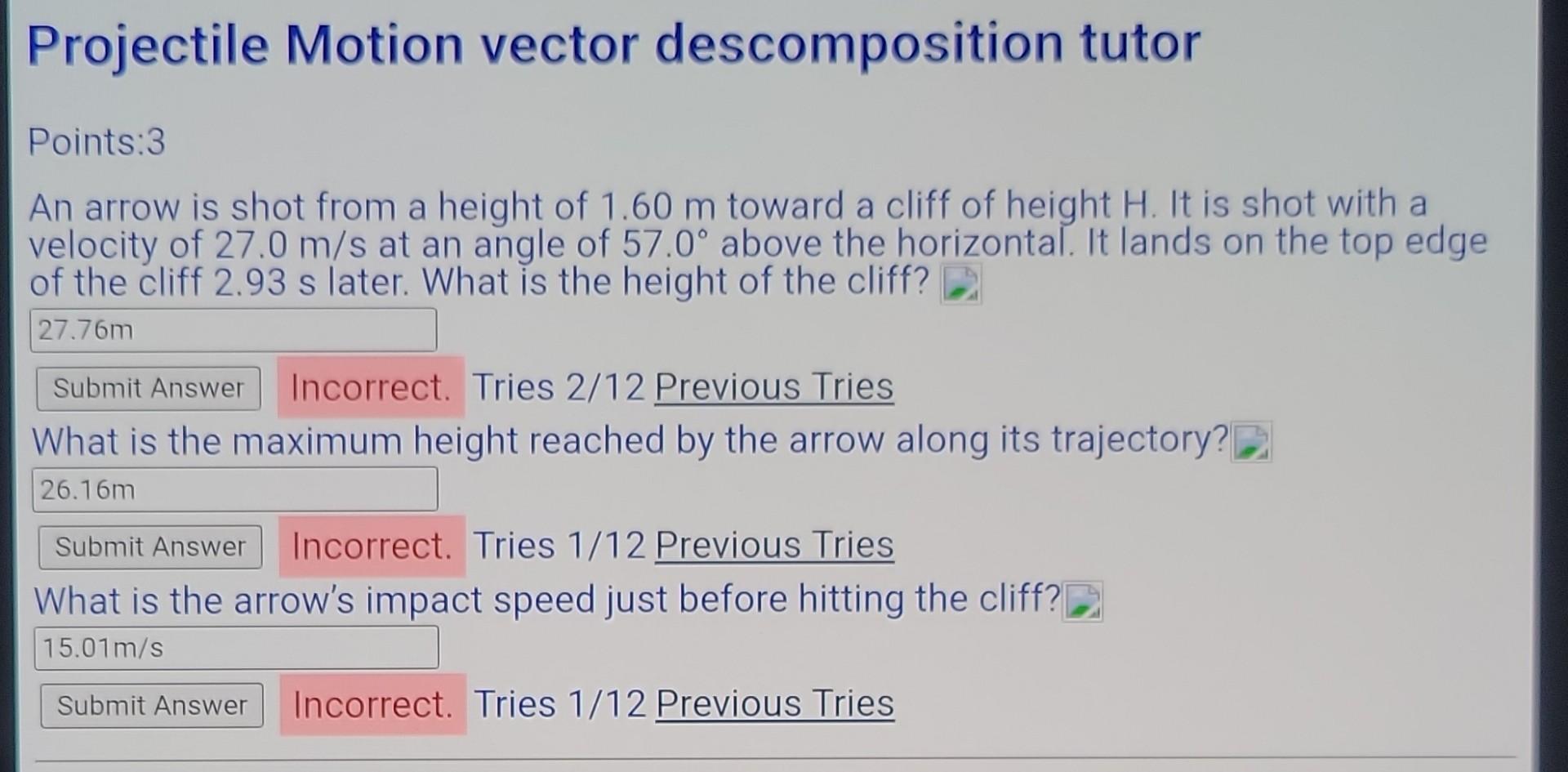 Solved Projectile Motion vector descomposition tutor Points: | Chegg.com
