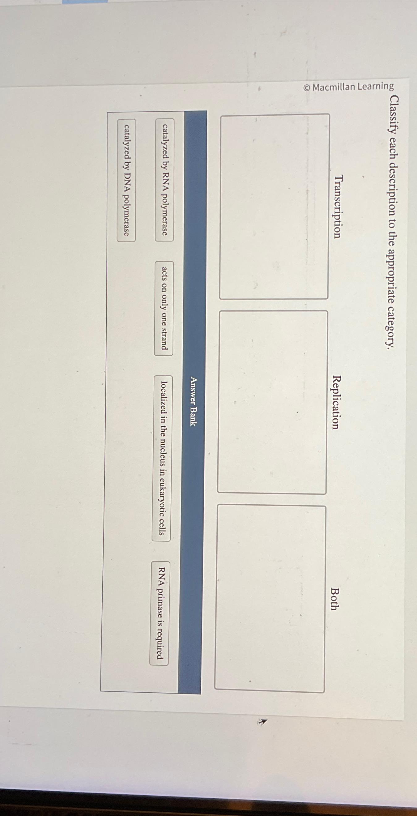 Solved Classify each description to the appropriate | Chegg.com