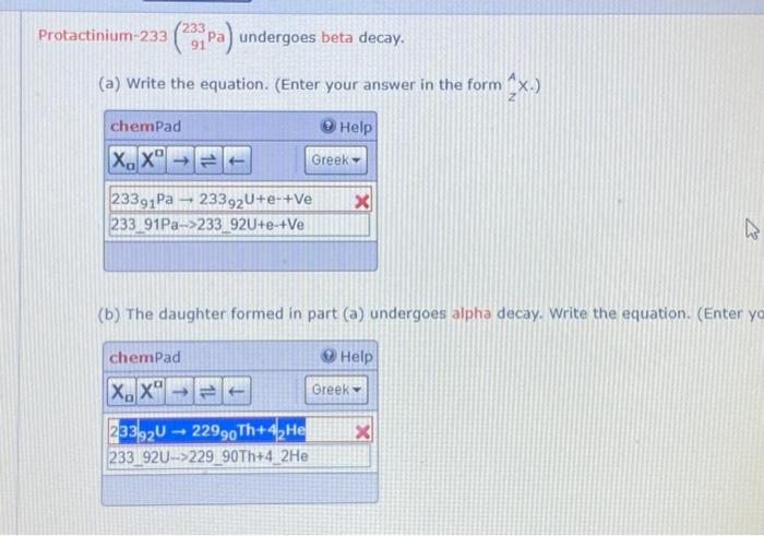 Solved Protactinium-233 (231 Pa) undergoes beta decay. (a) | Chegg.com