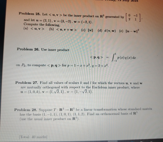 Solved Problem 25. ﻿Let be the inner product on R2 | Chegg.com