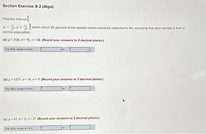 Solved Section Exercise 8-2 (Algo) Find the interval [ | Chegg.com