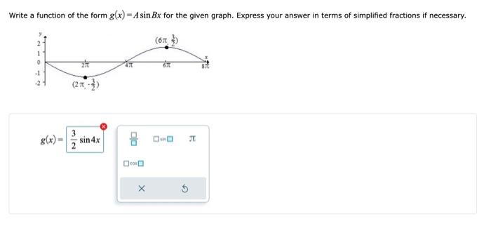 Solved Write a function of the form g(x)=AsinBx for the | Chegg.com