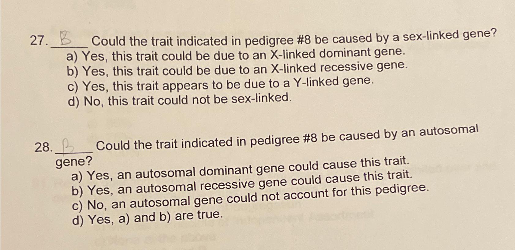 Solved B Could the trait indicated in pedigree #8 ﻿be caused | Chegg.com