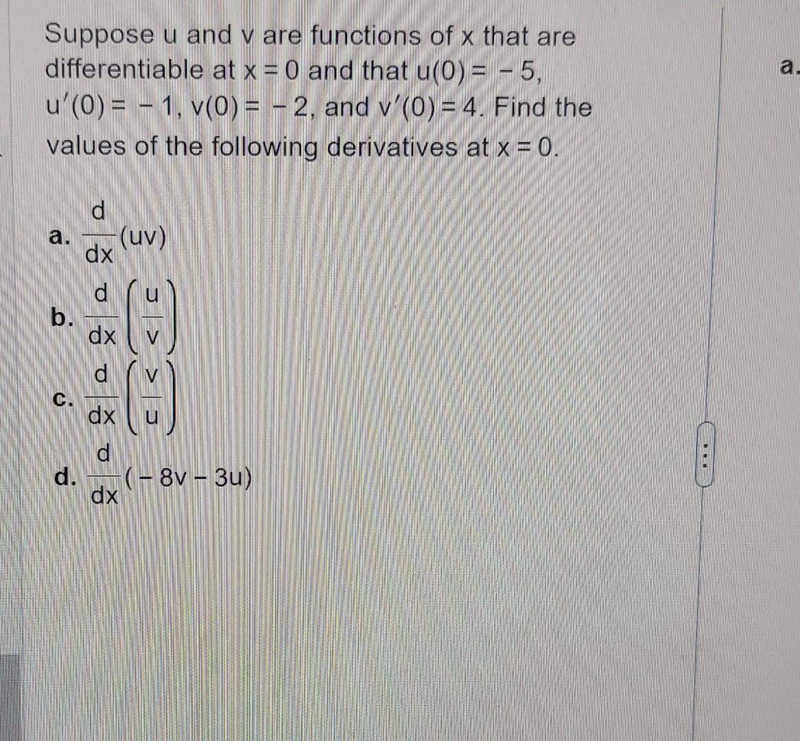 Solved Suppose u and v are functions of x that are | Chegg.com