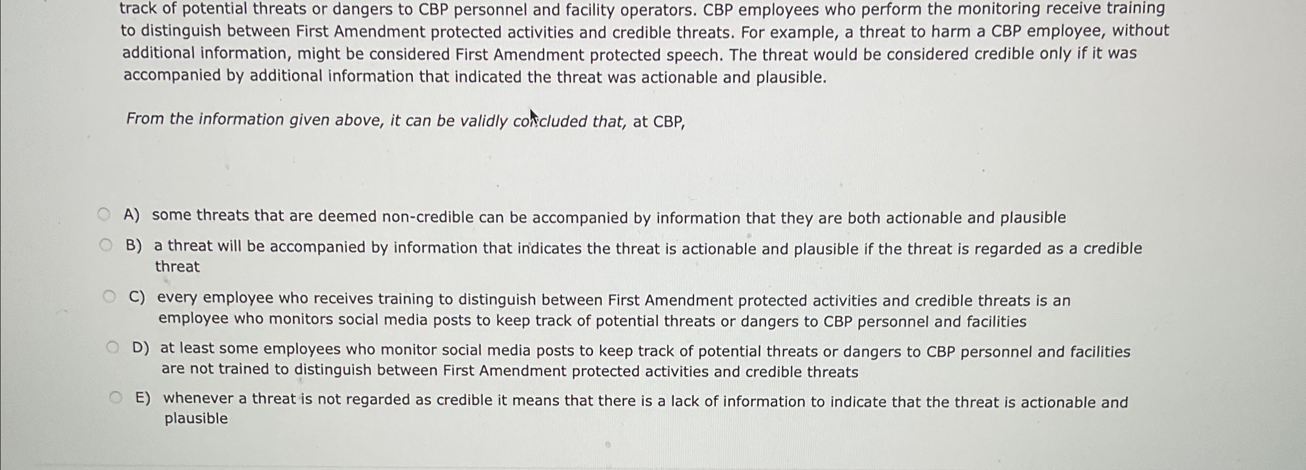 Solved track of potential threats or dangers to CBP | Chegg.com