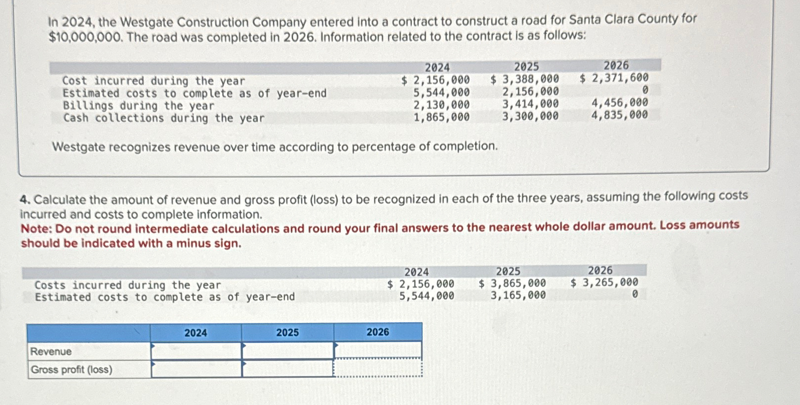 Solved In 2024, ﻿the Westgate Construction Company entered | Chegg.com
