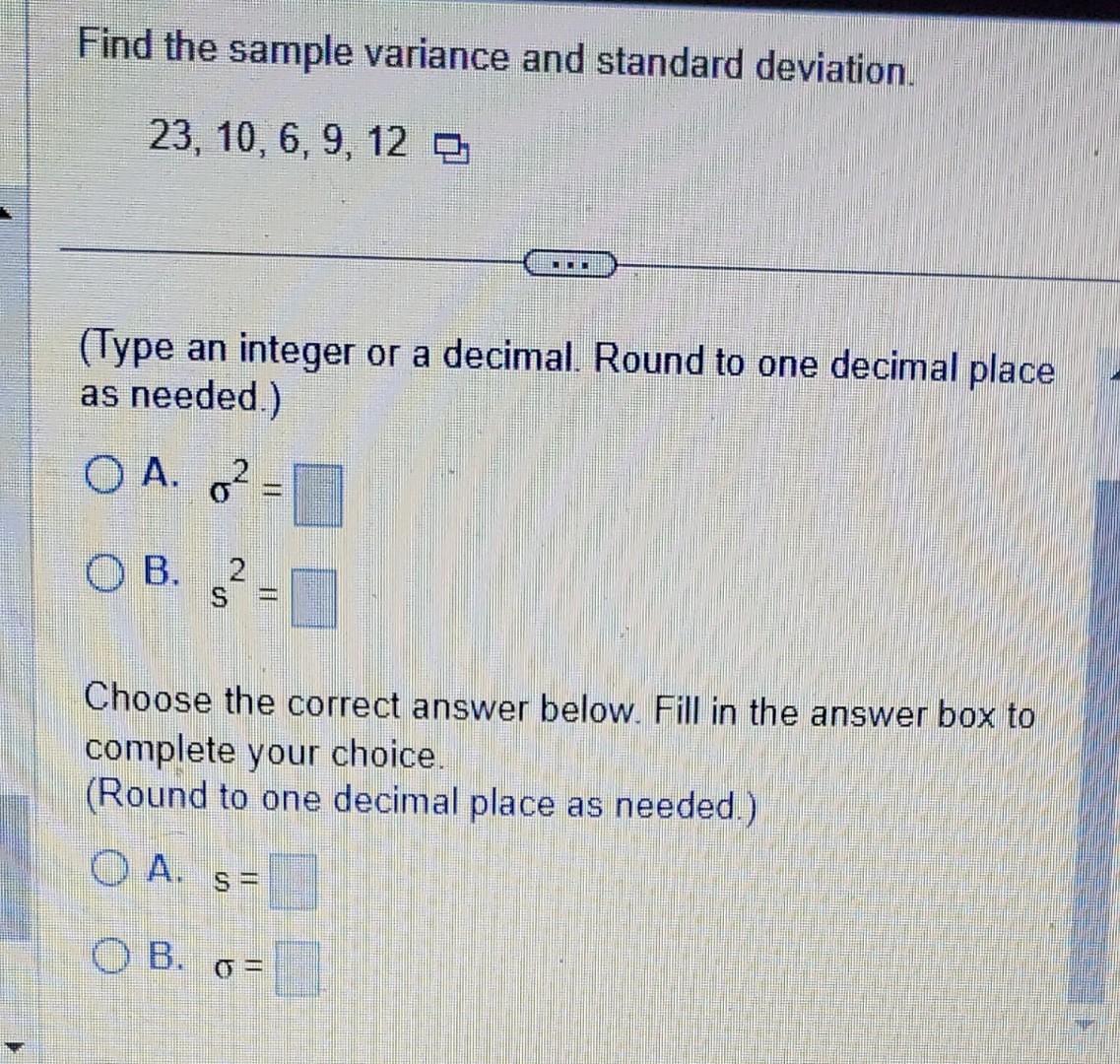 Solved Find the sample variance and standard deviation. | Chegg.com