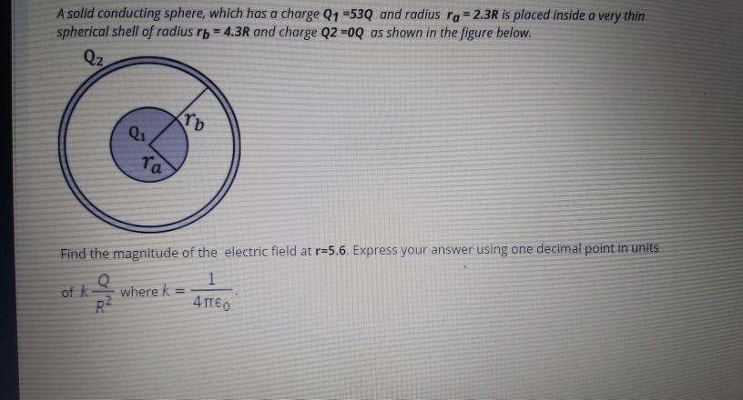 Solved A solid conducting sphere, which has a charge Q1 =53Q | Chegg.com
