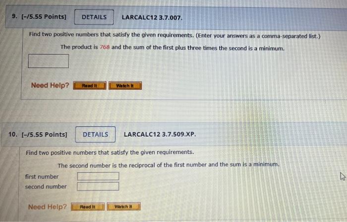 Solved Find two positive numbers that satisfy the given | Chegg.com