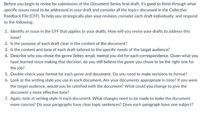 Before you begin to revise for submission of the | Chegg.com