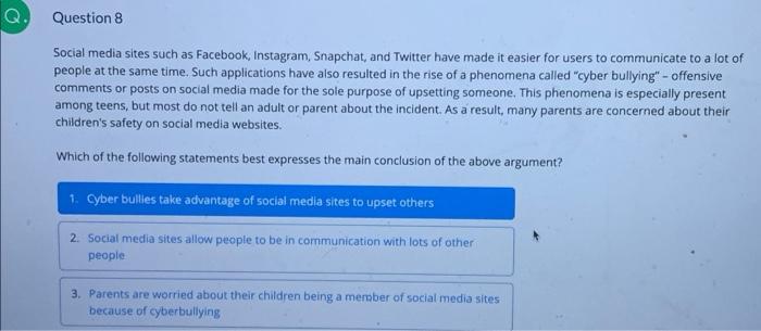 Solved Question 8 Social media sites such as Facebook, | Chegg.com