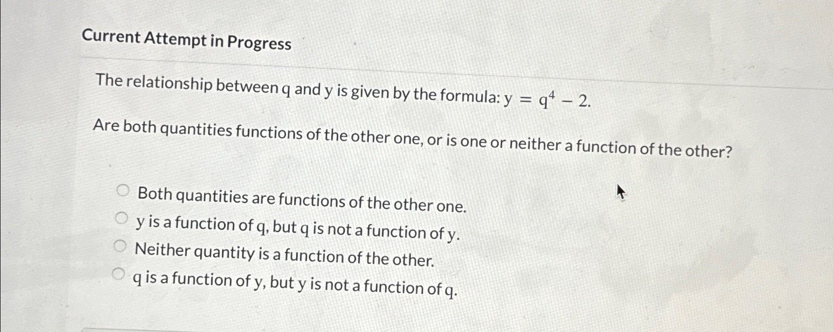 Solved Current Attempt in ProgressThe relationship between q | Chegg.com