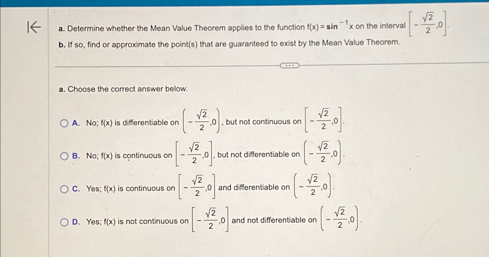 Solved a. ﻿Determine whether the Mean Value Theorem applies | Chegg.com