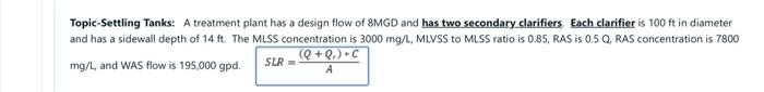 Solved SOR = 510 gal/ft^2/dPart A: calculate solids loading | Chegg.com