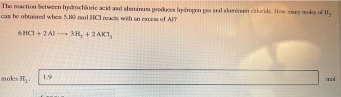 Solved The reaction between hydrochloric acid and aluminum | Chegg.com