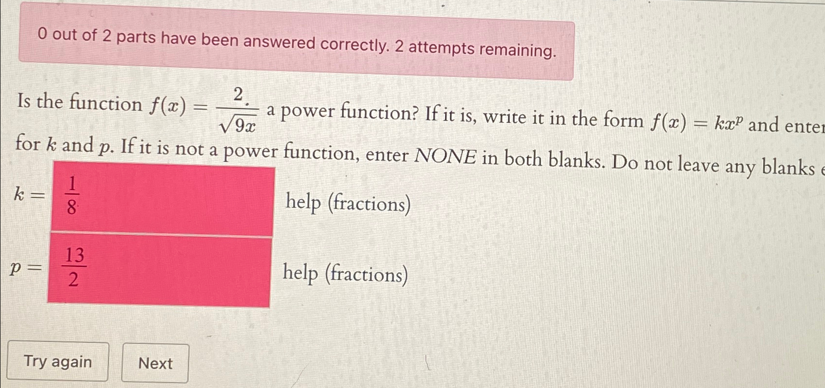 Solved 0 ﻿out of 2 ﻿parts have been answered correctly. 2 | Chegg.com