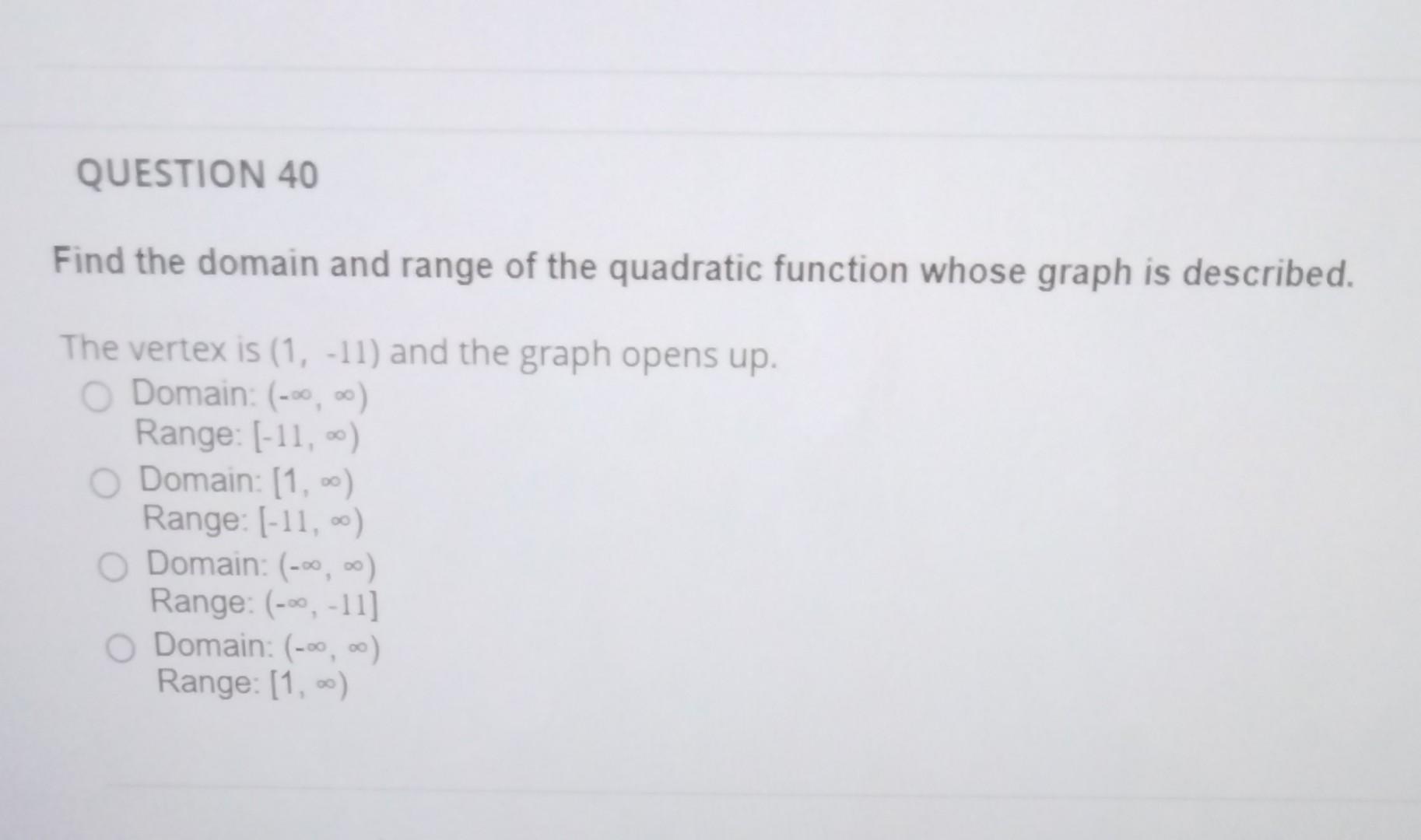 Solved Find the domain and range of the quadratic function | Chegg.com