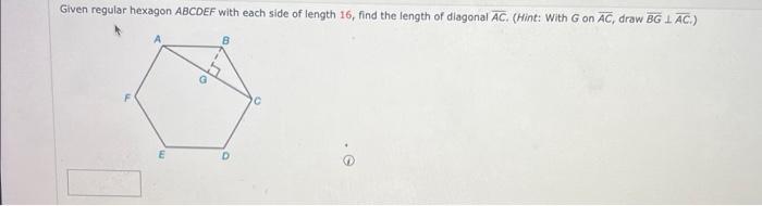 Solved Given regular hexagon ABCDEF with each side of length | Chegg.com