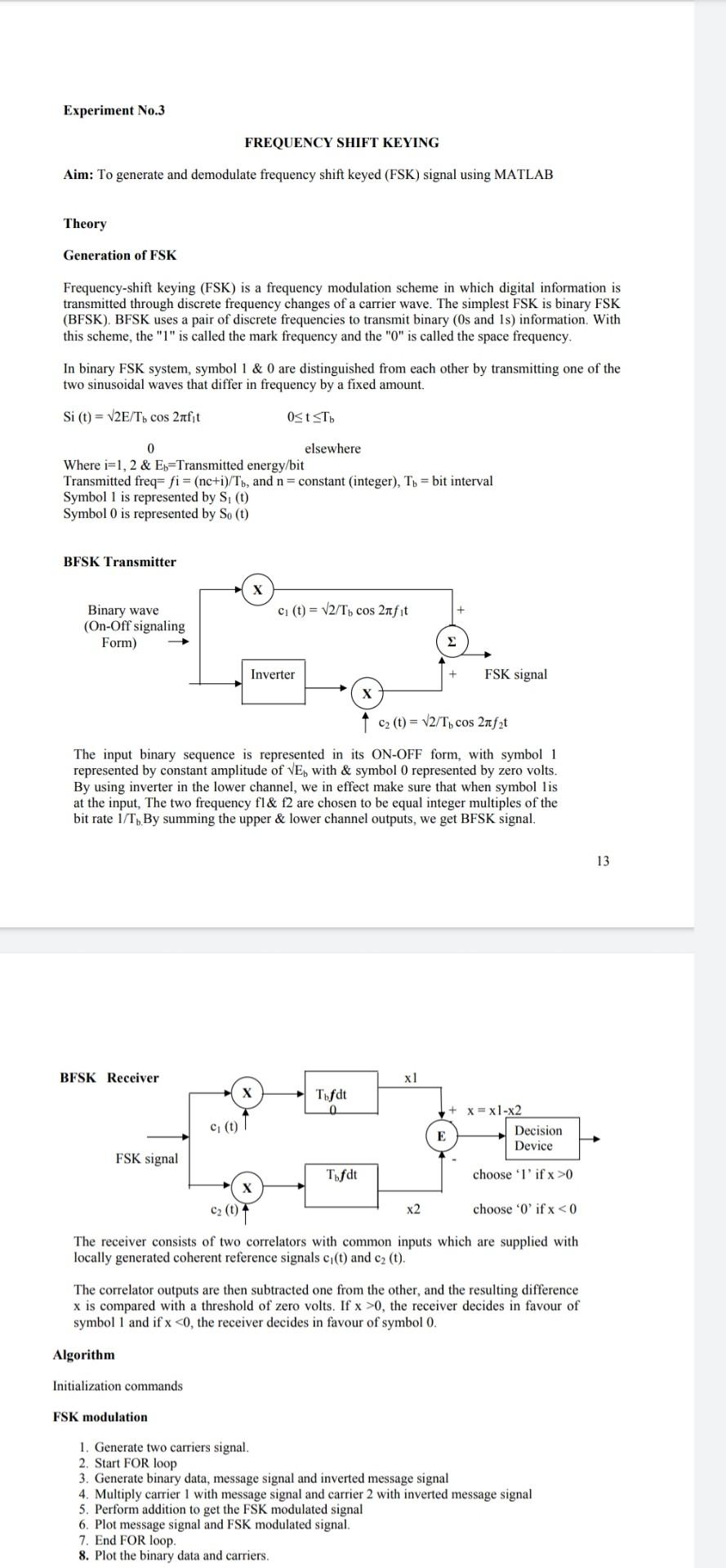 Solved Experiment No.3 FREQUENCY SHIFT KEYING Aim: To | Chegg.com