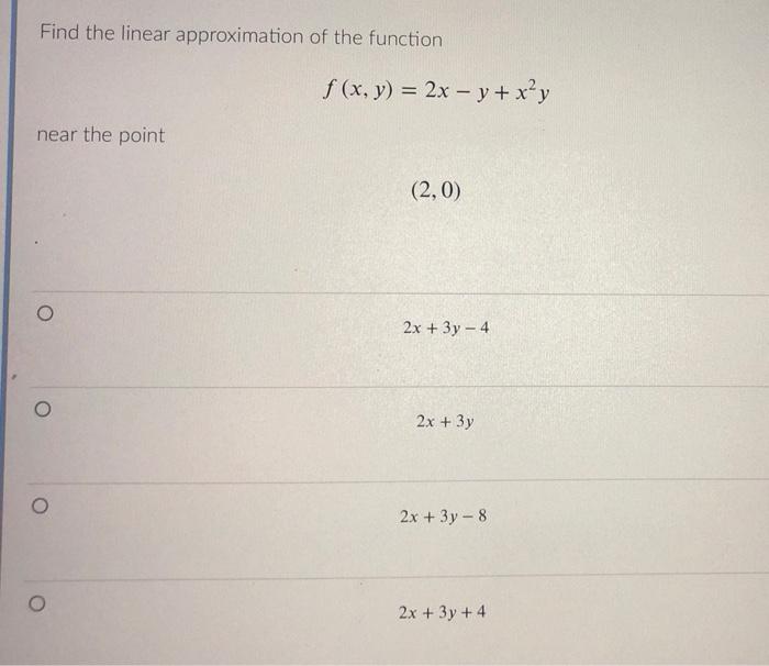Solved Find the linear approximation of the function f (x, | Chegg.com