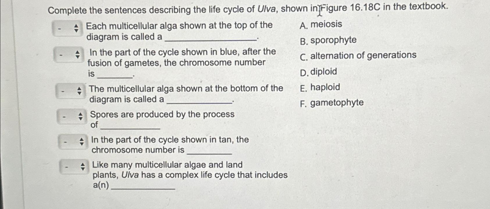 Solved Complete the sentences describing the life cycle of | Chegg.com