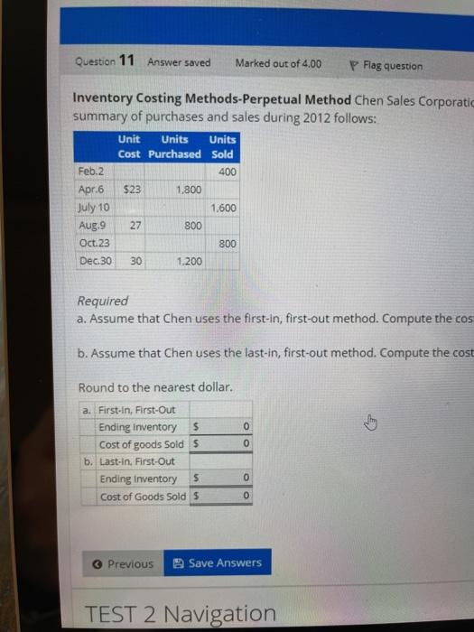Solved Inventory Costing Methods-Perpetual Method Chen Sales | Chegg.com