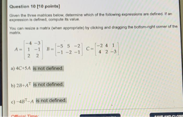 Solved given 3 matrices, determine which of tir following | Chegg.com