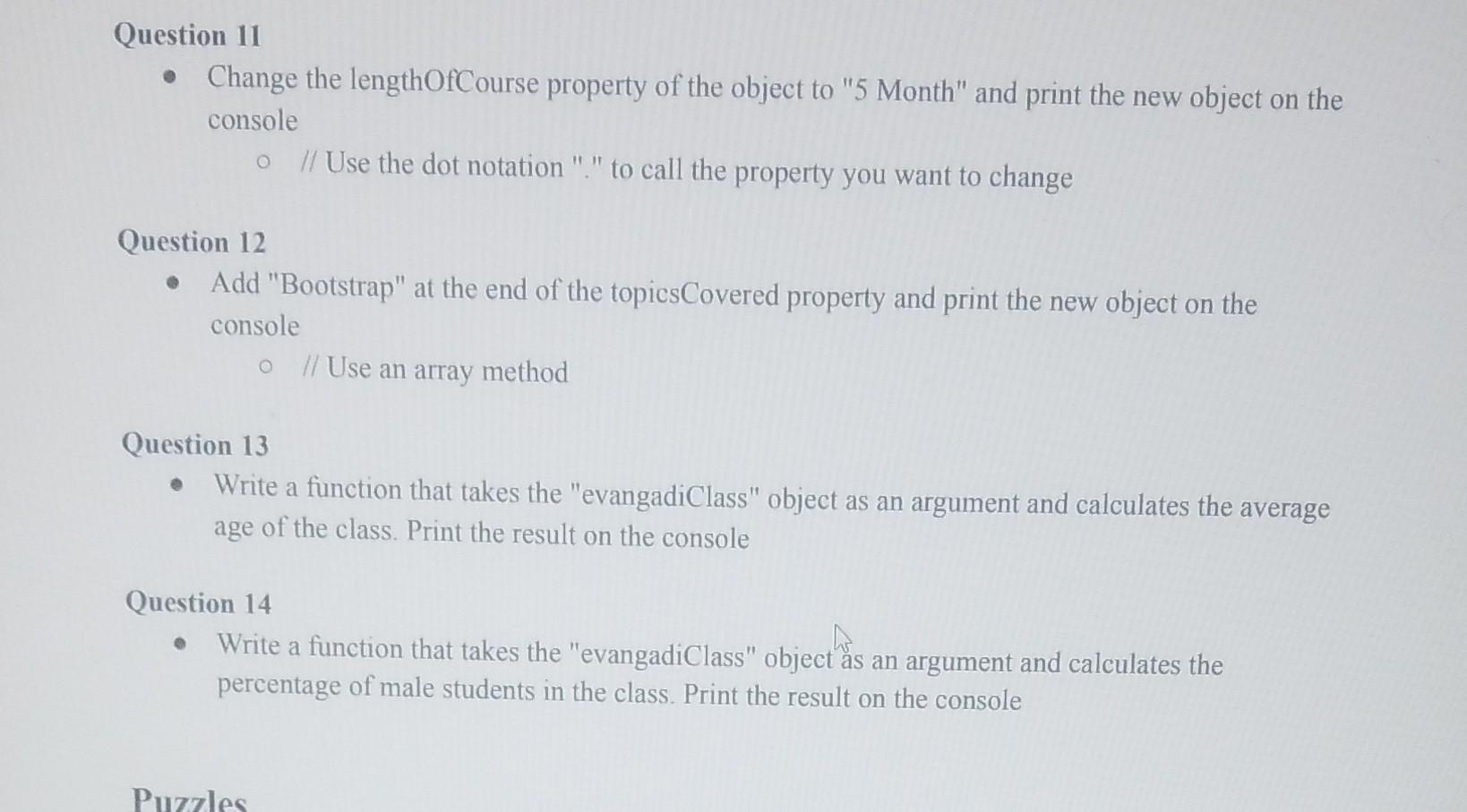Solved Question 11 - Change the lengthOfCourse property of | Chegg.com