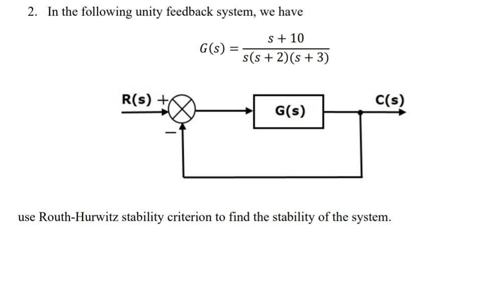 Solved 2. In the following unity feedback system, we have S | Chegg.com