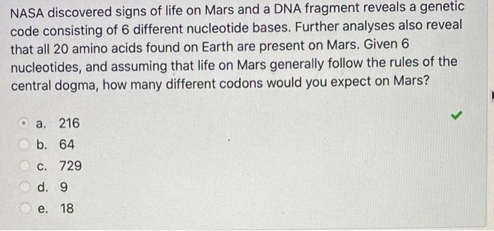 Solved NASA discovered signs of life on Mars and a DNA | Chegg.com