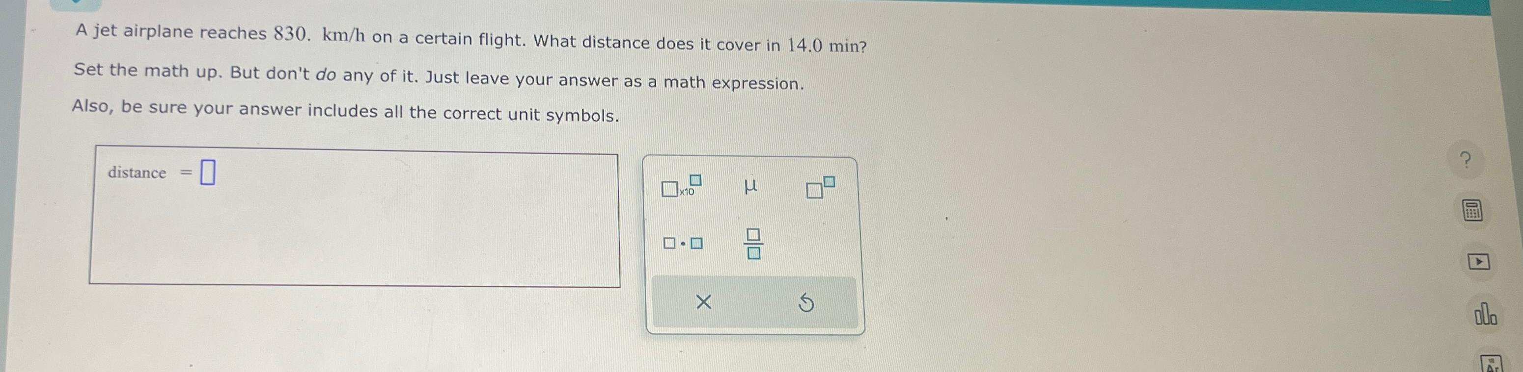 Solved A jet airplane reaches 830.kmh ﻿on a certain flight. | Chegg.com