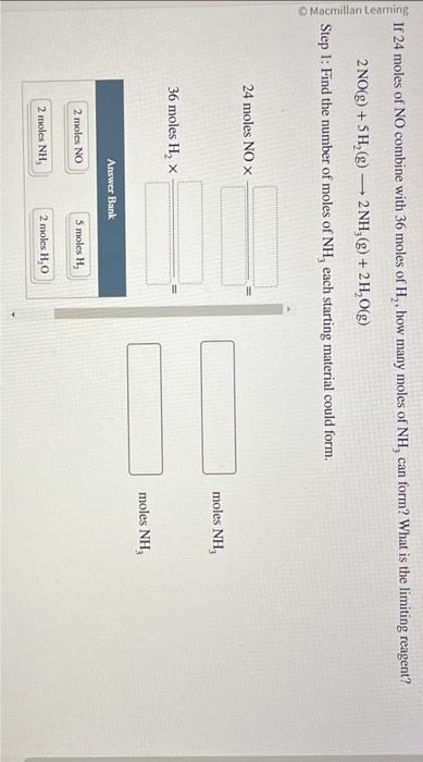 Solved If 24 moles of NO combine with 36 moles of H2, how | Chegg.com
