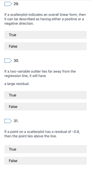 Solved 29. If a scatterplot indicates an overall linear | Chegg.com