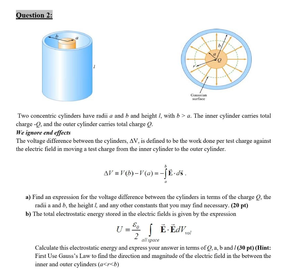 Solved Question 2: Two concentric cylinders have radii a and | Chegg.com