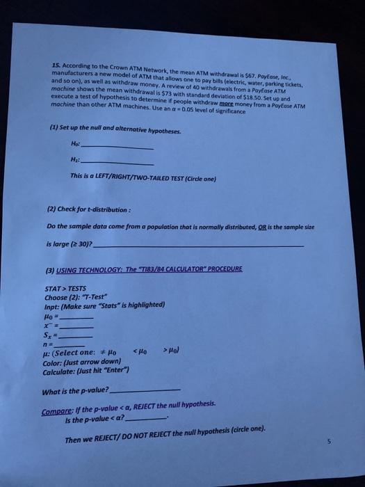 Solved 15. According to the Crown ATM Network, the mean ATM | Chegg.com