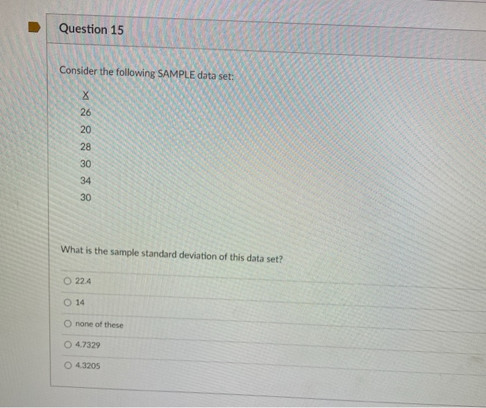 Solved D Question 15 Consider the following SAMPLE data set: | Chegg.com