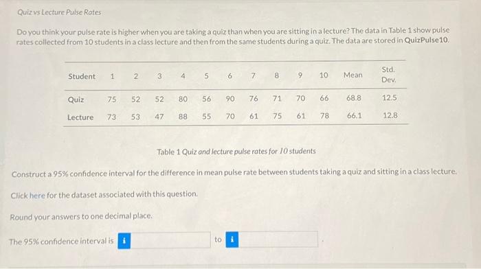 Solved Quizvs Lecture Pulse Rates Do you think your pulse | Chegg.com