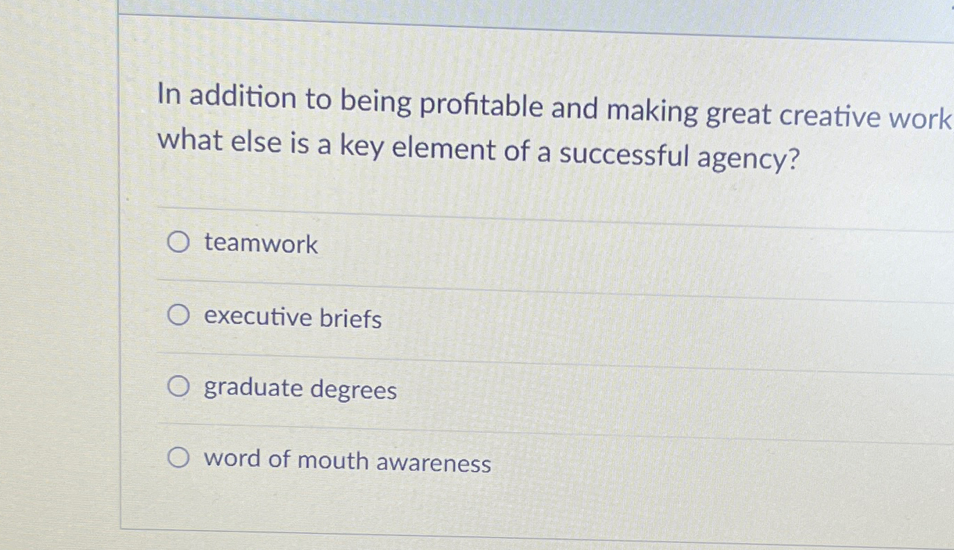 Solved In addition to being profitable and making great | Chegg.com