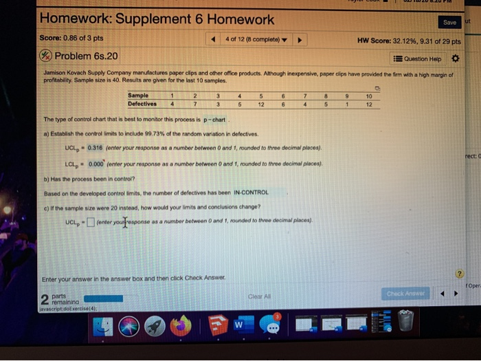 Solved Save ut Homework: Supplement 6 Homework Score: 0.86 | Chegg.com