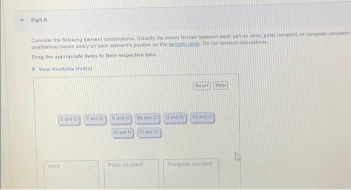 Solved Part A Consider the following element combinations. | Chegg.com